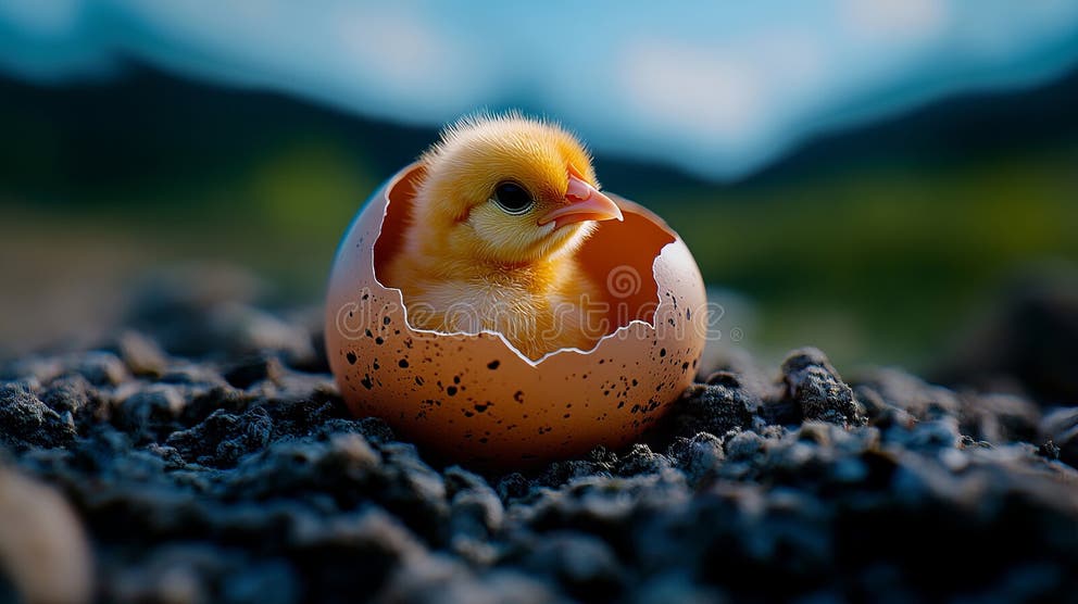 A Small Yellow Chicken Hatching Out of an Egg Shell Stock Photo - Image ...
