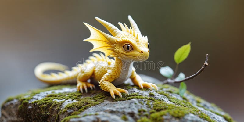 A Small Yellow Dragon is Sitting on a Rock Stock Image - Image of magma ...