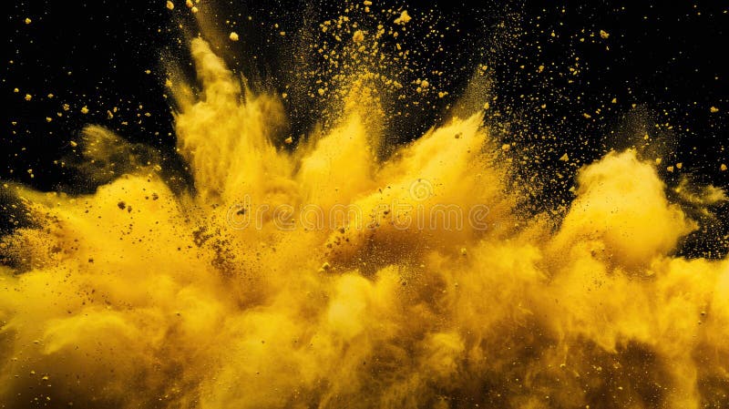 A Small Yellow Dust Cloud Suspended in the Air Against a Dark Black ...