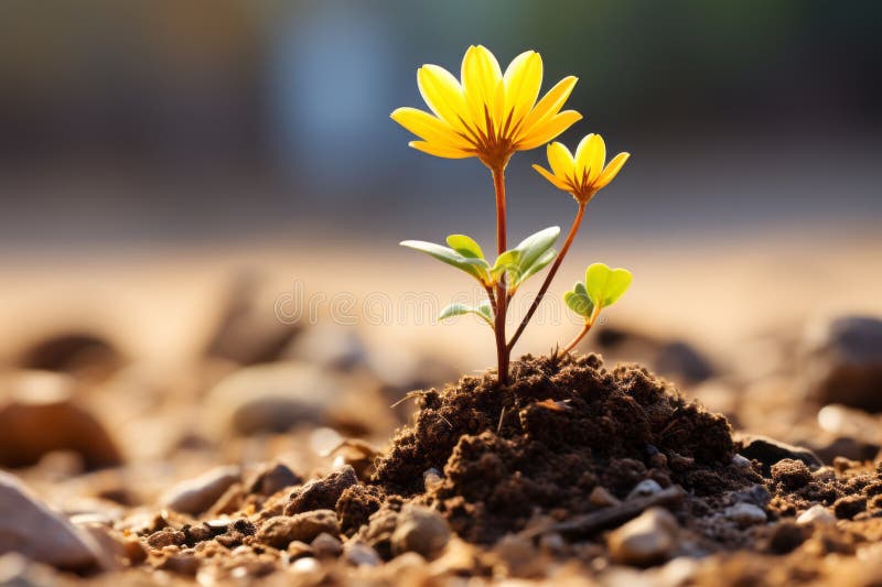 A Small Yellow Flower is Growing Out of the Ground Stock Illustration ...