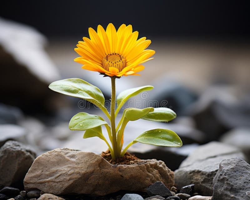A Small Yellow Flower Growing Out of a Rock Stock Illustration ...