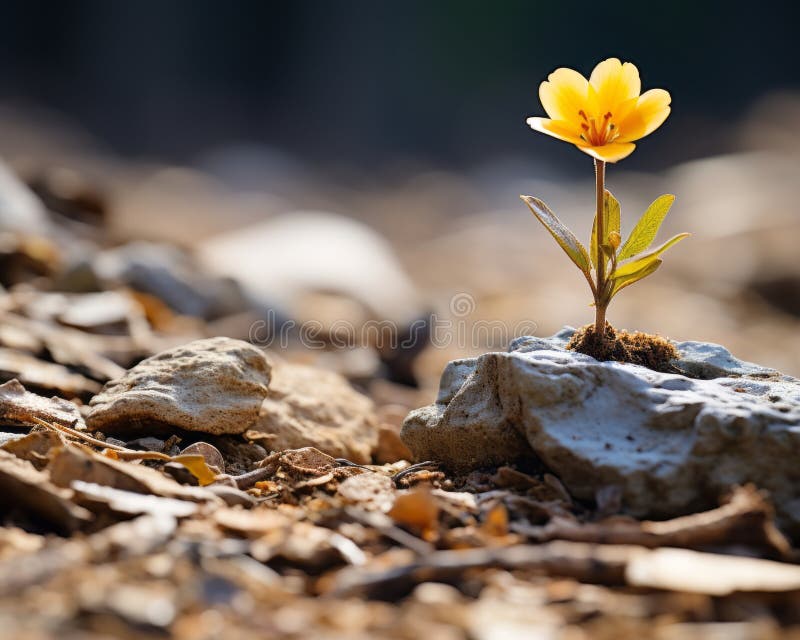 A Small Yellow Flower is Growing Out of a Rock Stock Illustration ...