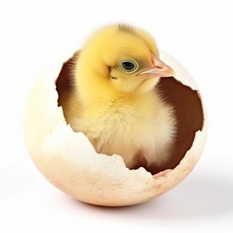 Small Yellow Fluffy Chick Hatching from an Egg, Close-up on a White ...