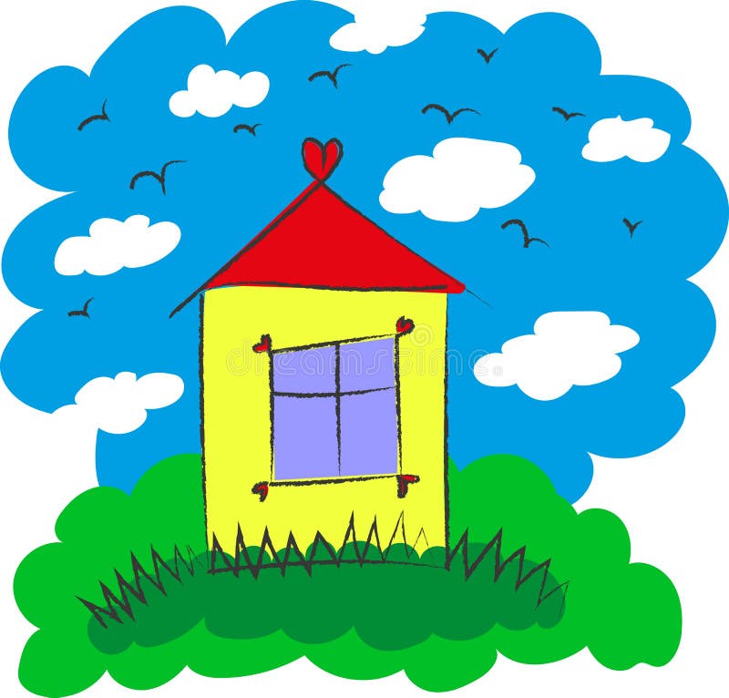 Drawing of yellow house stock illustration. Illustration of chalkboard ...