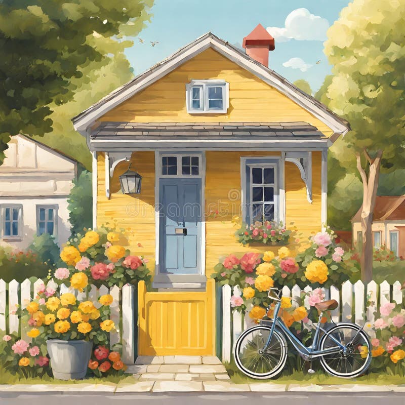 Small Yellow House in a Village - 1 Stock Illustration - Illustration ...