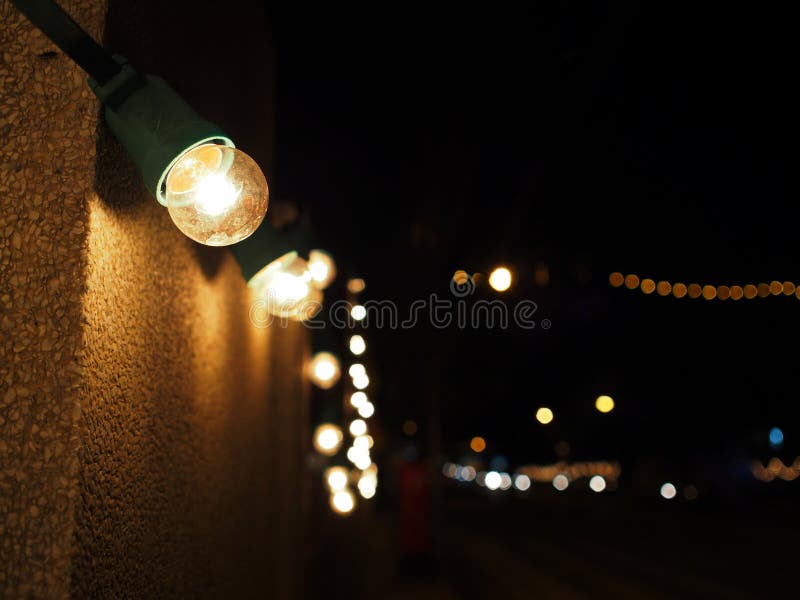 Small Yellow Light Bulbs Decorated on Public Walls Stock Photo - Image ...