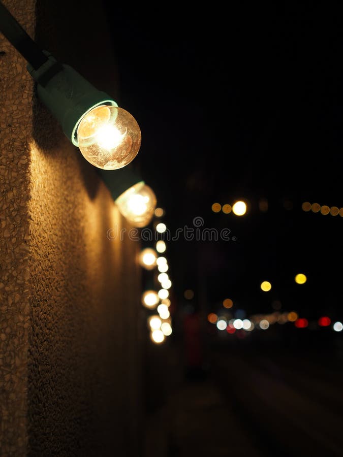 Small Yellow Light Bulbs Decorated on Public Walls Stock Photo - Image ...