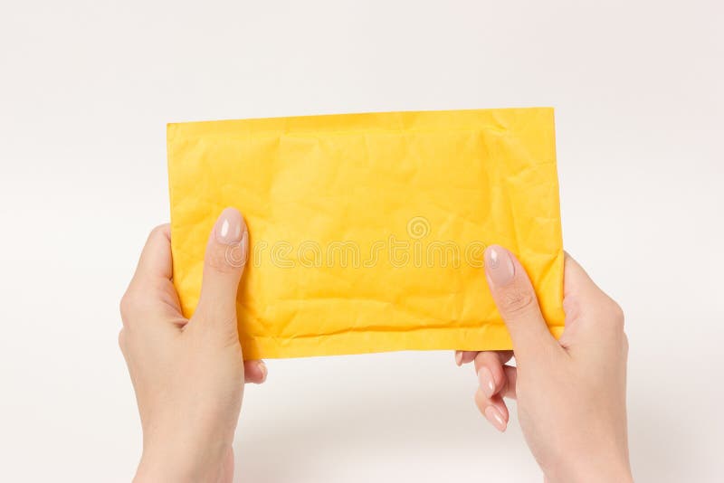 Small Yellow Postal Parcel Om White Background Stock Image - Image of ...