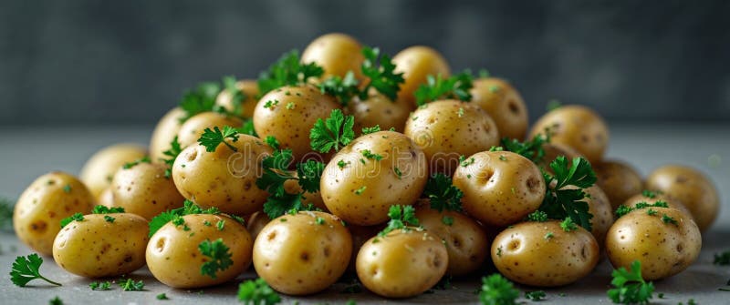 Small Yellow Potatoes Parsley Dark Background Stock Photos - Free ...