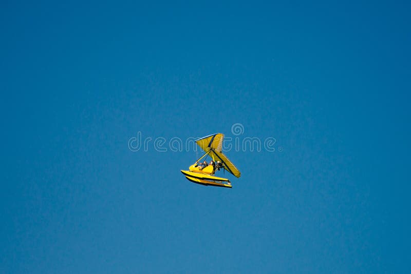 Small Yellow Red Seaplane Hydroplane Flying in the Sky Stock Photo ...