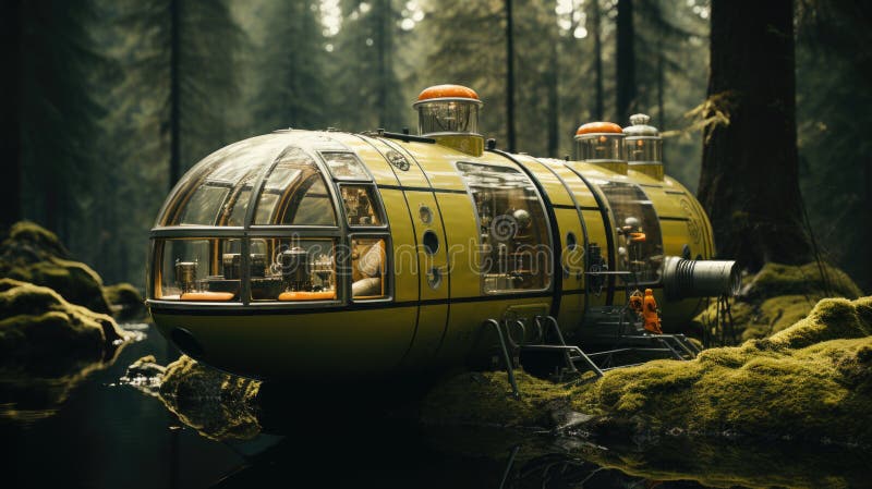 A Small Yellow Submarine in the Middle of a Forest. Generative AI Image ...