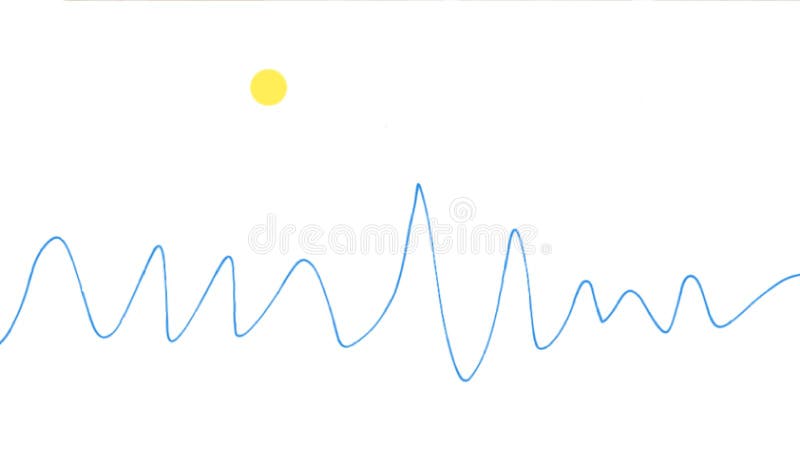 Small Yellow Sun with Blue Wave in White Sky. Hand Drawn Abstract ...