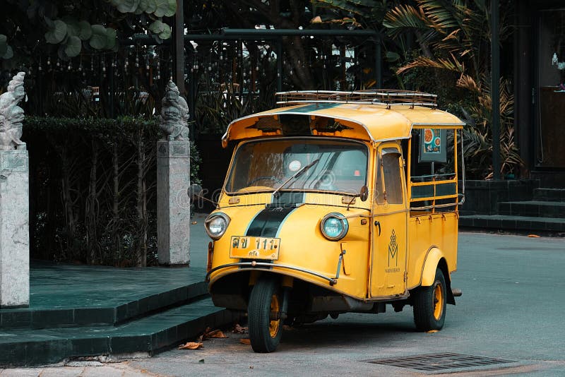 The Small Yellow Three Wheels Bus in Thailand Editorial Stock Image ...