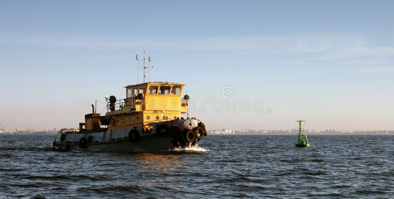 Small yellow tugboat stock photo. Image of port, maritime - 15676012