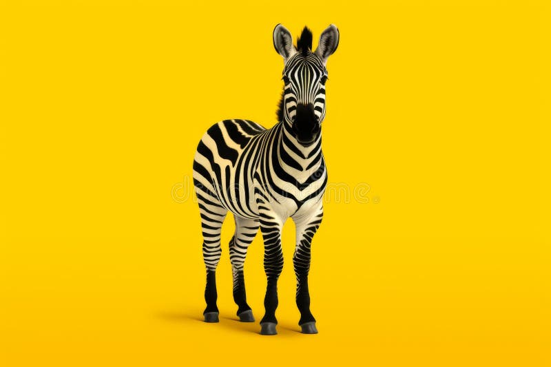 A Small Zebra is Standing on a Yellow Background. Zebra Isolated on ...