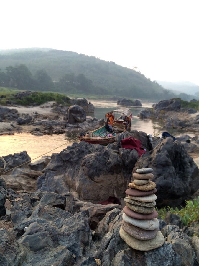 Small Zen Stone Tower with Boat Stock Image - Image of thailand ...
