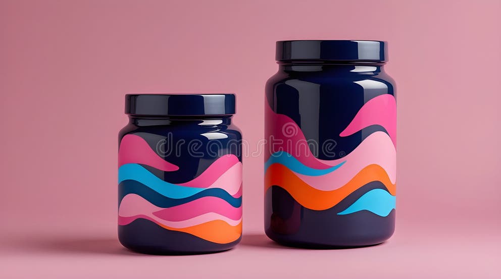 A Smaller and a Larger Container Featuring Interlocking Swirls of Pink ...