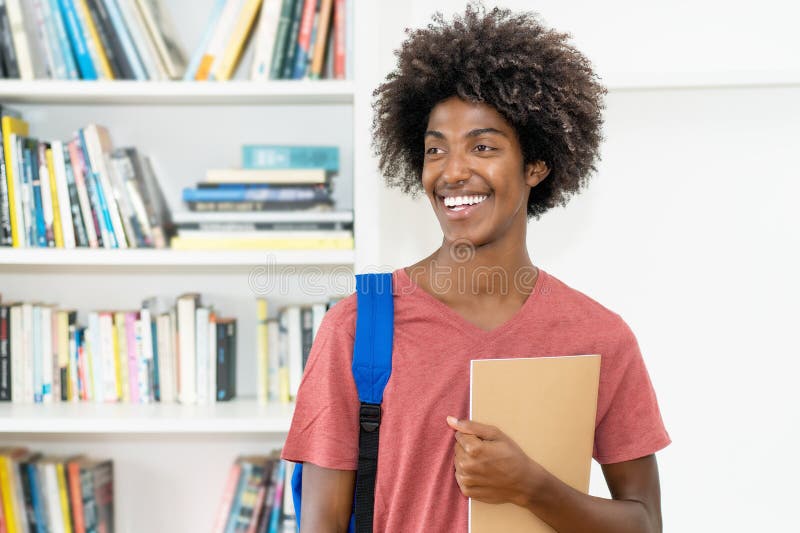 Smart African American Male Student with Backpack and Paperwork Stock ...