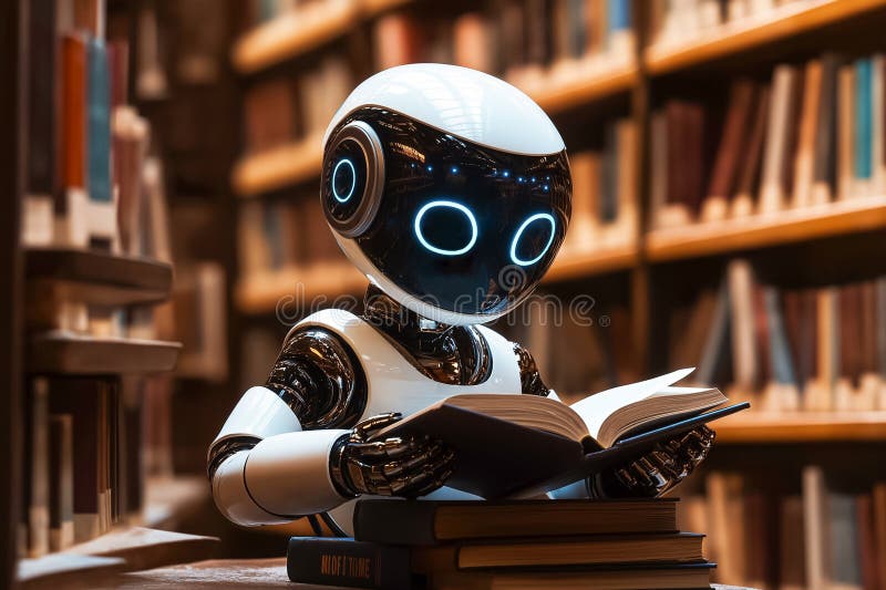 Smart AI Robot are Reading Textbooks in the Library, To Study Knowledge ...