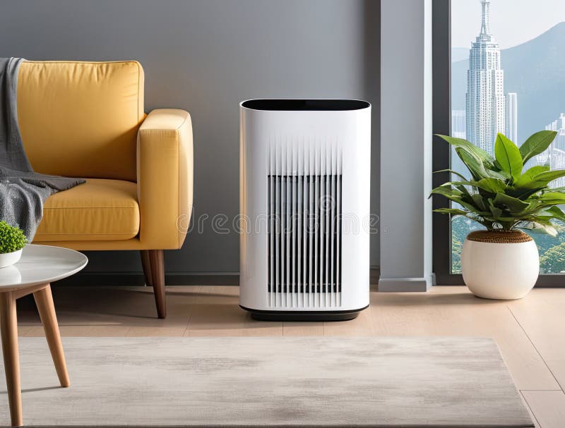Smart Air Purifier in a Living Room. Generative AI Stock Image - Image ...