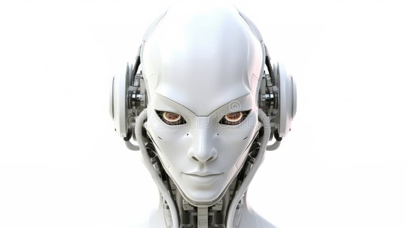Android Head Close Up with Humanoid Features. Futuristic Robot Face ...