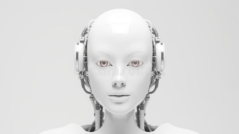 Android Head Close Up with Humanoid Features. Futuristic Robot Face ...