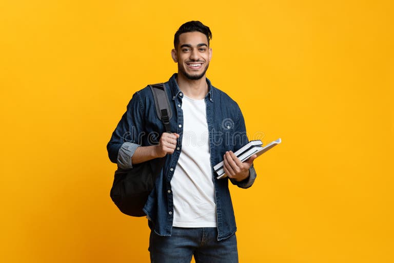 Smart Arab Guy Student with Backpack and Books Stock Photo - Image of ...