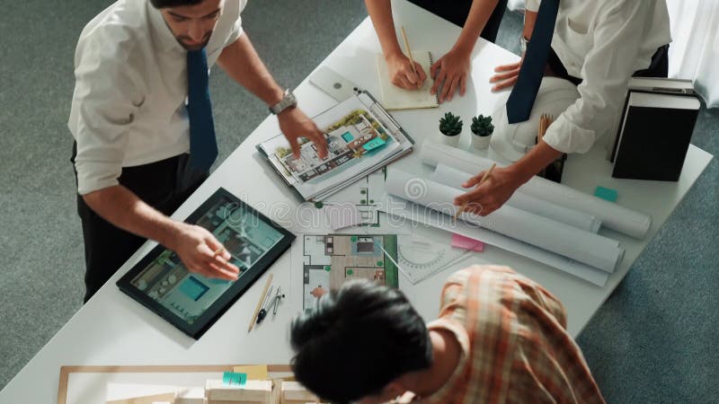 Skilled Civil Engineer Write Idea on Note and Stick on Blueprint ...