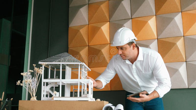 Smart Architect Engineer Using Tablet Analysis House Construction. Manipulator. Stock Image ...