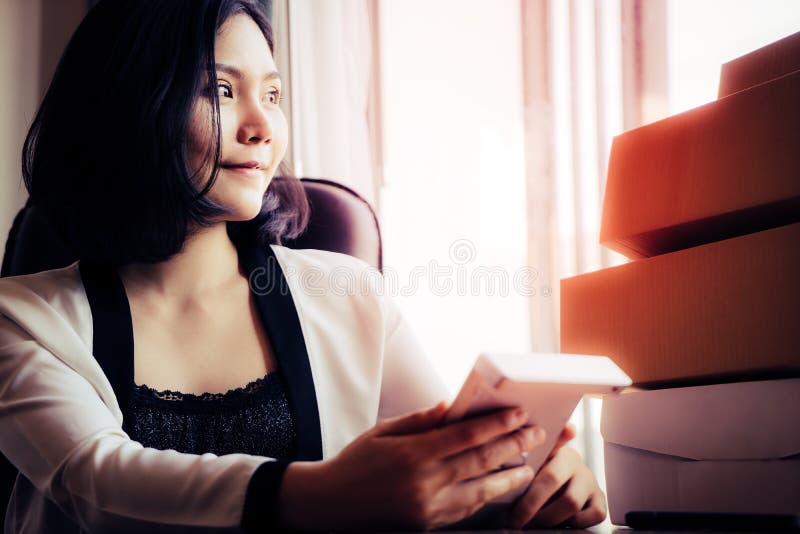 Smart Woman Using Calculator for Business Stock Image - Image of female ...