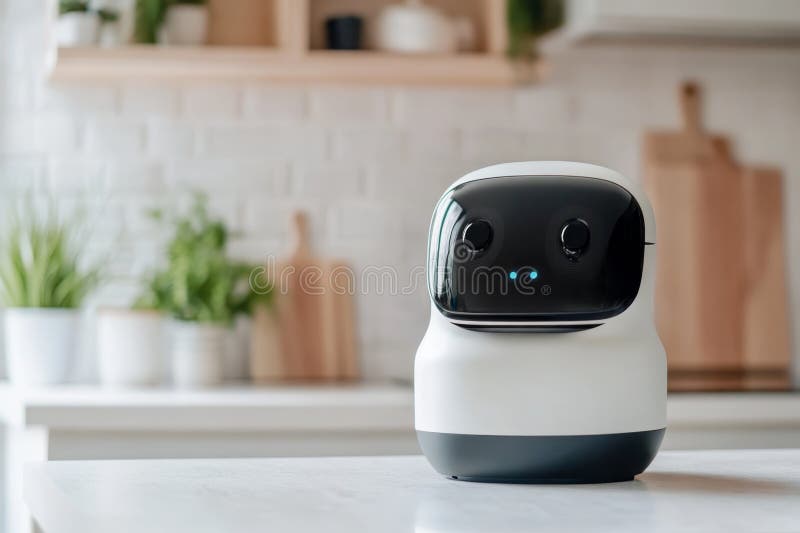 Smart Assistant Robot Standing on Kitchen Counter, Designed for Home ...