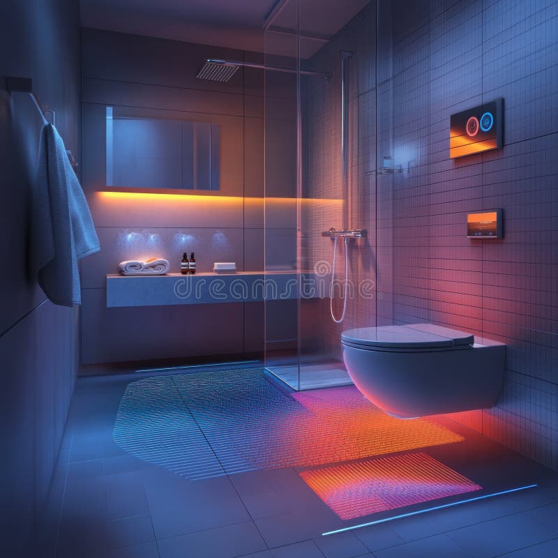 Smart Bathroom Photo with Lighting Highlights Water Control System ...