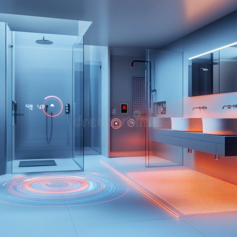 Smart Bathroom Photo with Lighting Highlights Water Control System ...