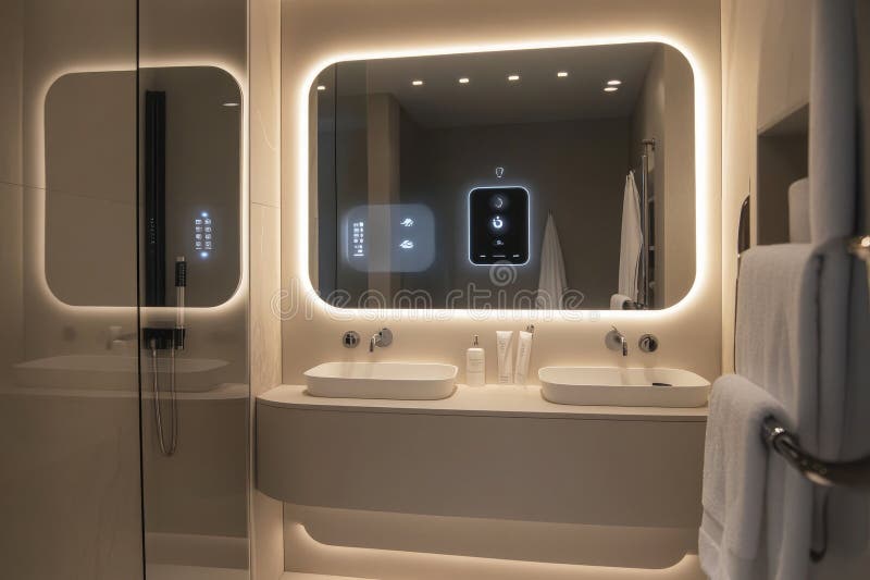 A Smart Bathroom with Touchscreen Mirrors and Voice-controlled Lighting ...