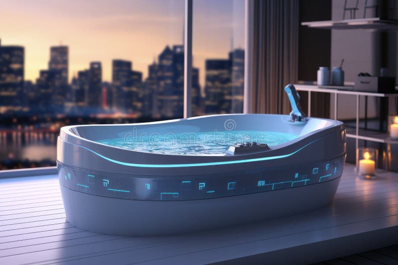 Smart Bathtub with Blue Lighting, Automatically Fills and Regulates ...