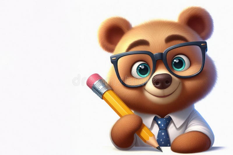 A Smart Bear with Glasses and a Pencil. Space for Text. Stock Image ...