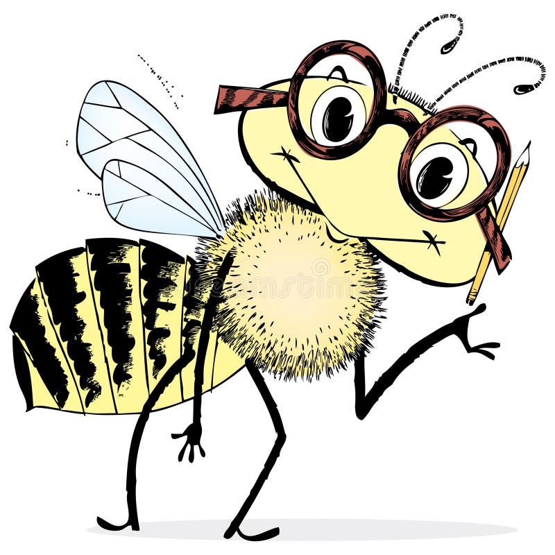 Smart Bee Cartoon stock illustration. Illustration of glasses - 9608240