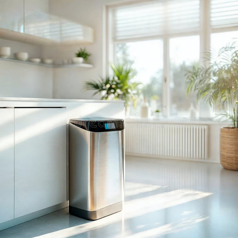 Smart Bin in Minimalist Kitchen, Generative Ai Stock Illustration ...