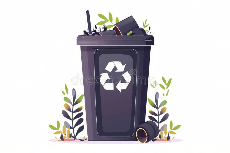 A Smart Bin that Sorts and Recycles Waste, Set Against a Pristine White ...