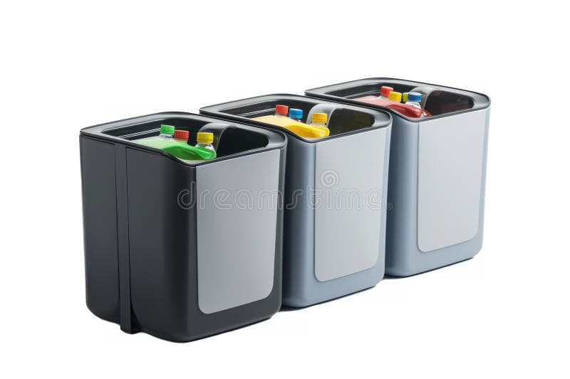 A Smart Bin that Sorts and Recycles Waste, Set Against a Pristine White ...