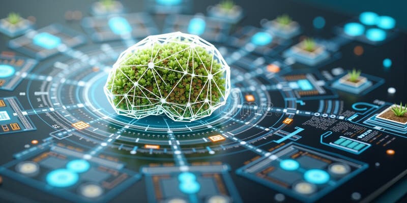 Smart Biome: Futuristic Interface with Green Plant Core Stock ...