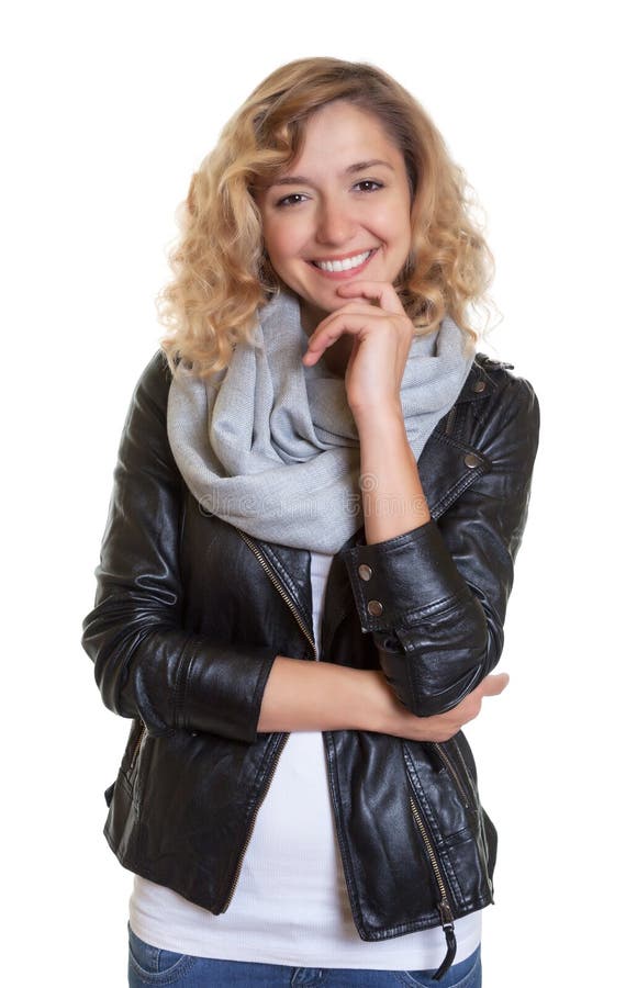 Smart Blond Woman in a Leather Jacket Stock Image - Image of america ...