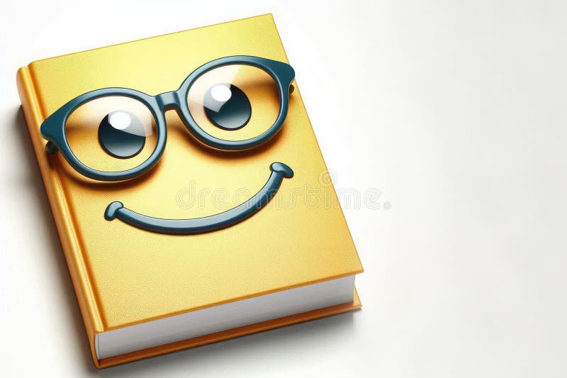 A Smart Book with Glasses and a Smile. Space for Text. Stock Image ...