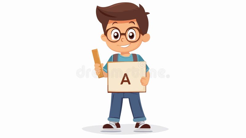 Smart Boy Cartoon Proudly Displaying a Plus Grade in Vector ...