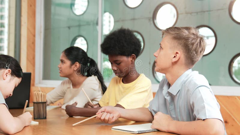 Boy Listening Teacher Explain while Lecturing and Think about Idea ...