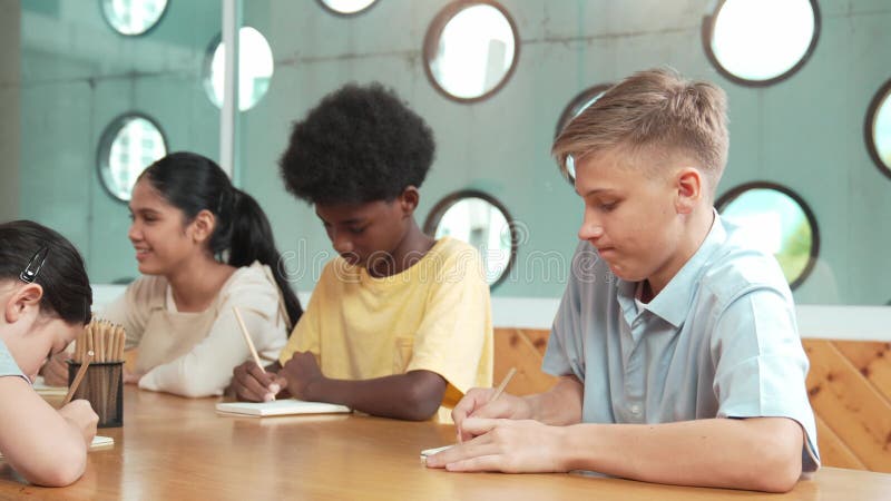 Boy Listening Teacher Explain while Lecturing and Think about Idea ...
