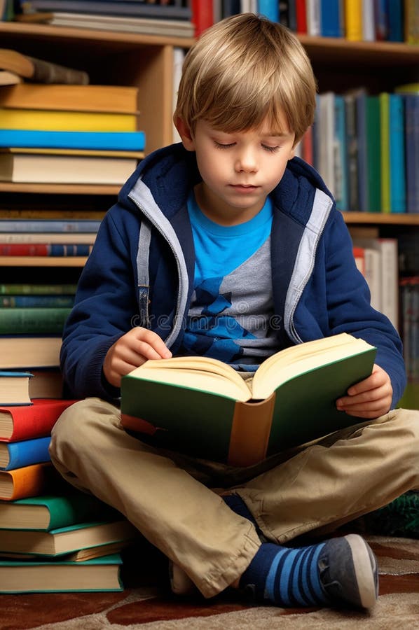 Smart Boy Reading a Book Illustration Stock Illustration - Illustration ...