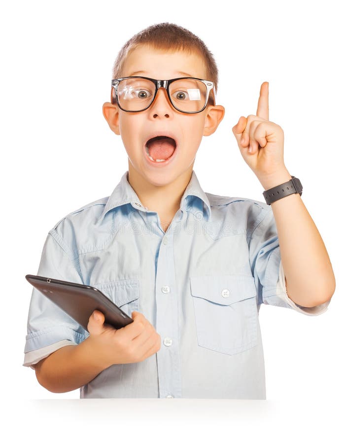 Smart Boy with Tablet. Isolated Stock Photo - Image of glasses ...
