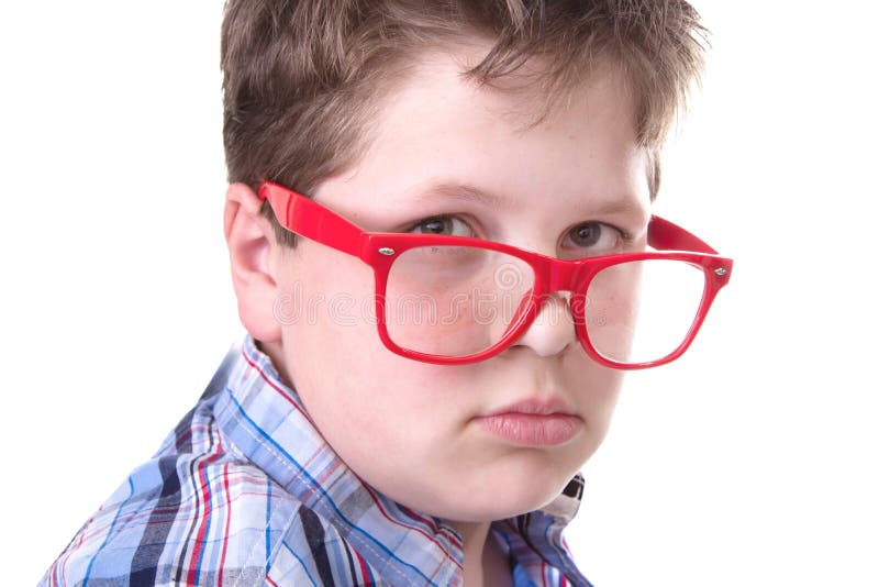 Smart Boy Wearing Red Glasses - Isolated on White Stock Photo - Image ...