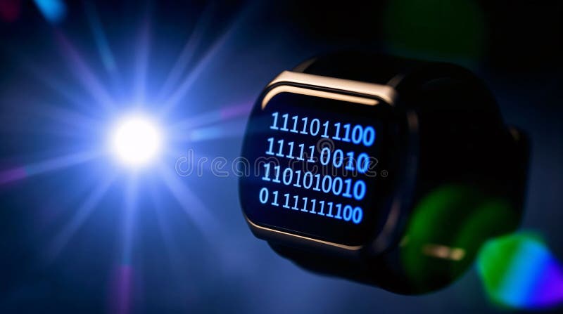 Smart Bracelet Displays Binary Code with Lens Flare Effects, Dark Blue ...